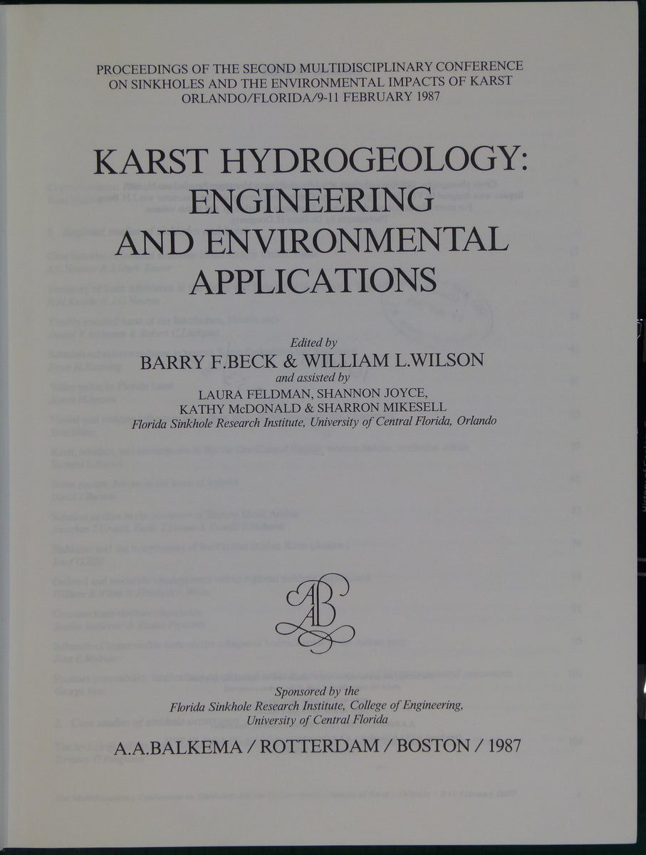 Beck, B.A. and Wilson, W.L. (1987). Karst Hydrogeology: Engineering an – 19th Century Geological ...