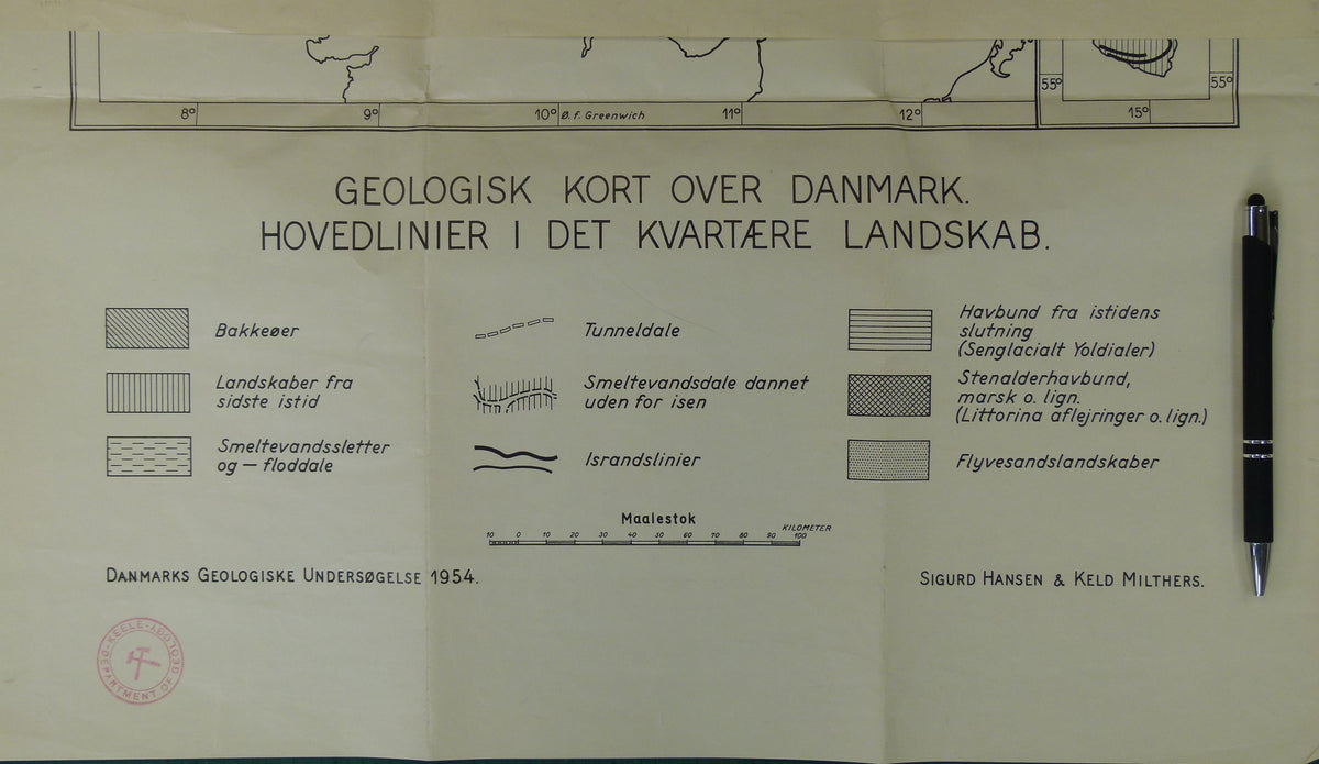 Denmark. Geologisk Kort over Danmark. Hovedlinier I Det Kvartaere Land ...