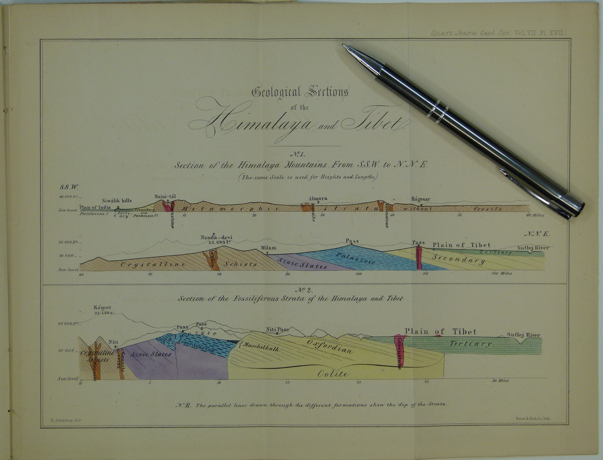 India, Tibet (1851). Strachey, R. On the Geology of Part of the Himala ...