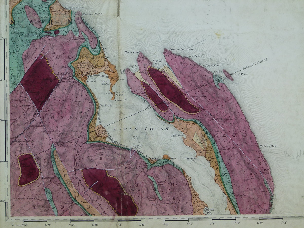 Ireland sheet 21, Larne, 1” scale. 1883. Covers to Lough Larne, 85% se ...