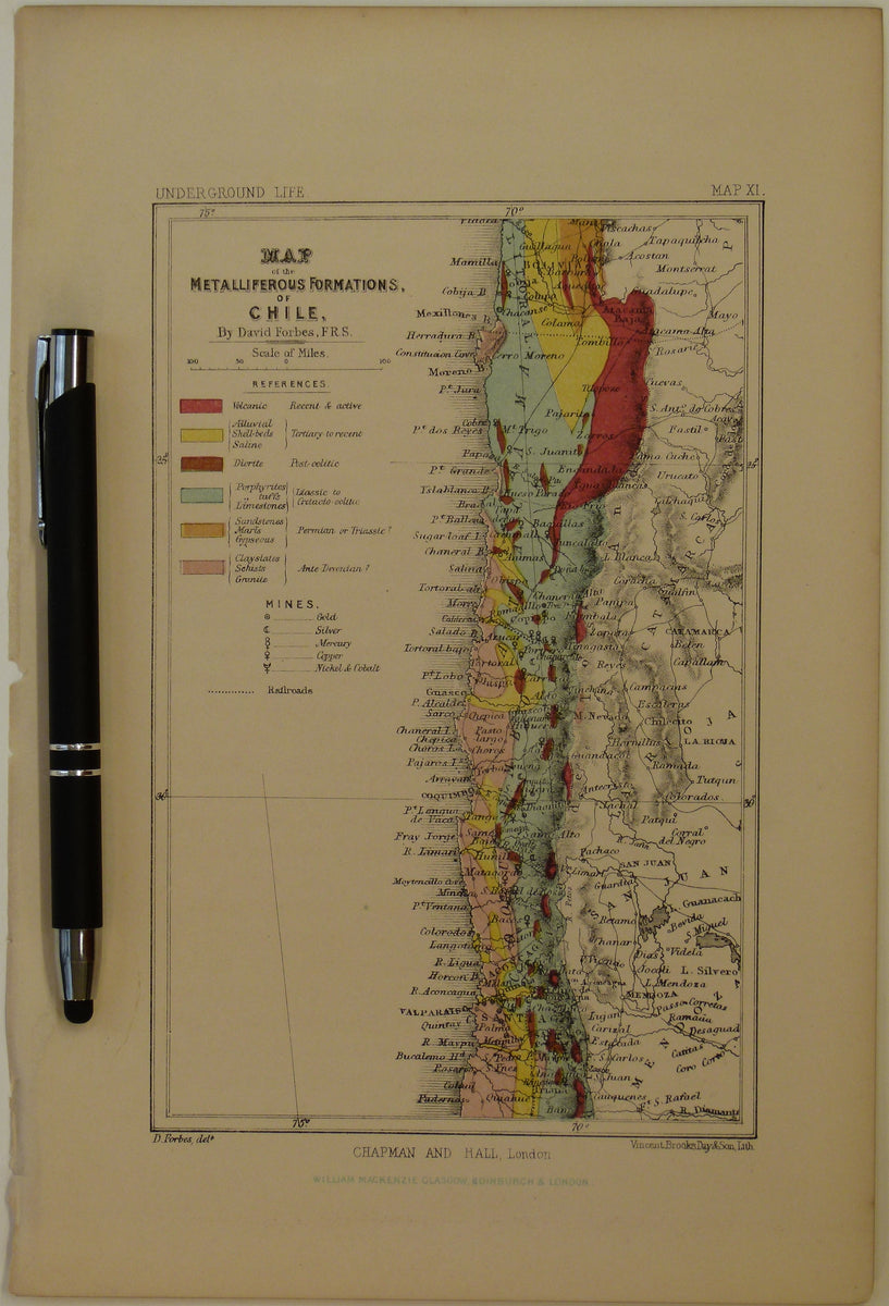 [Geological] Map of the Metalliferous Formations of Chile, 1869, Plate ...