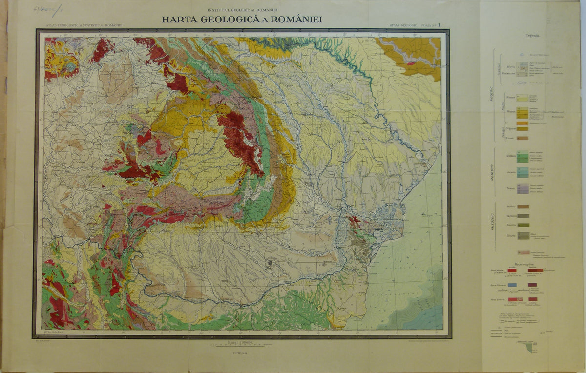 Romania. 1926. Carte Geologique de la Roumaine. Colour printed map 1:1 ...