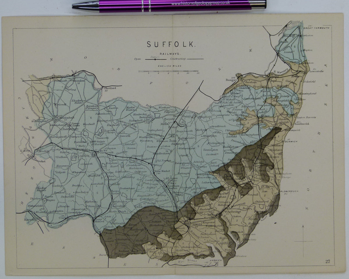 Suffolk (1864) county geological map from Reynolds’s Geological Atlas ...