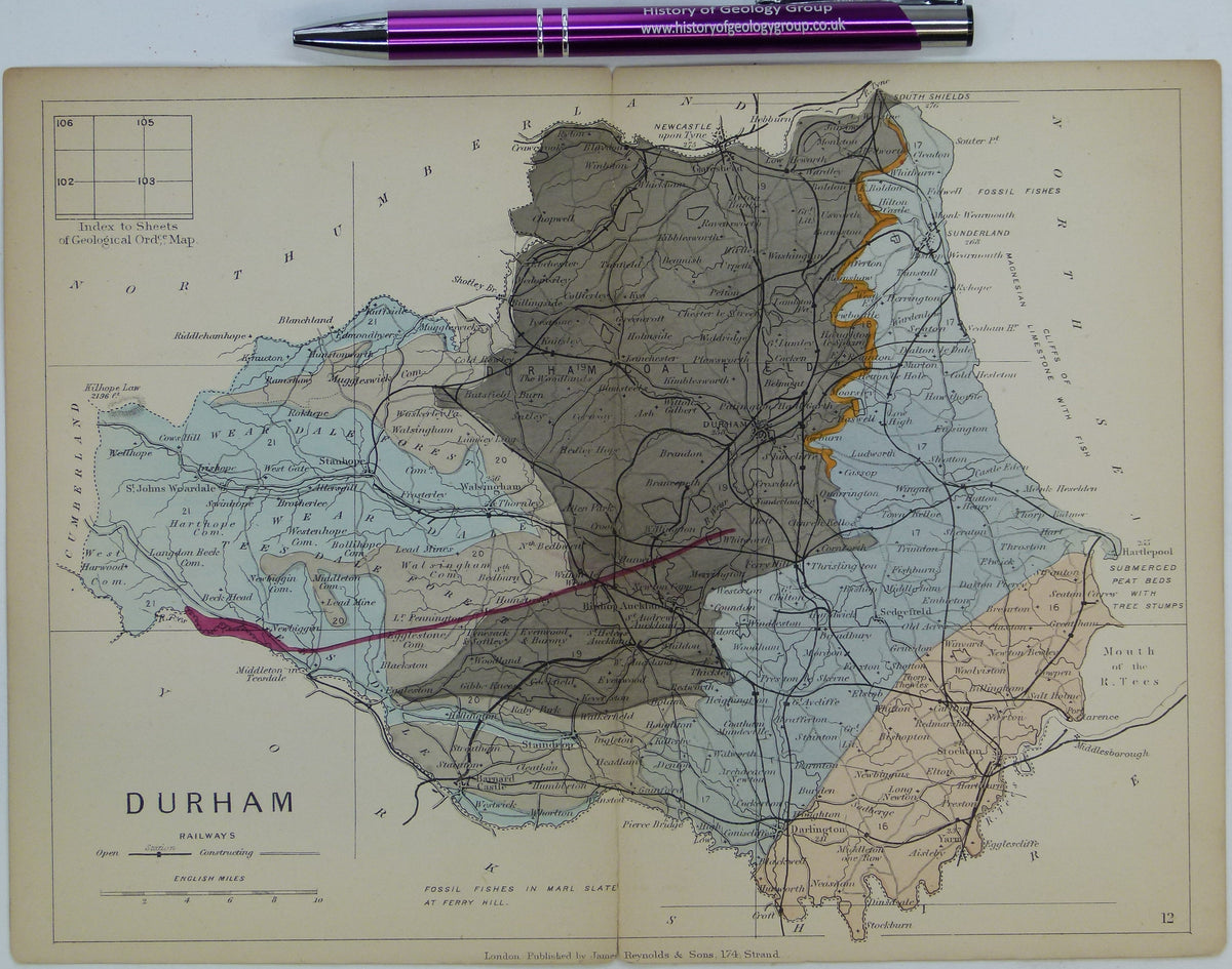 Durham (1889) county geological map from Reynolds’s Geological Atlas o ...