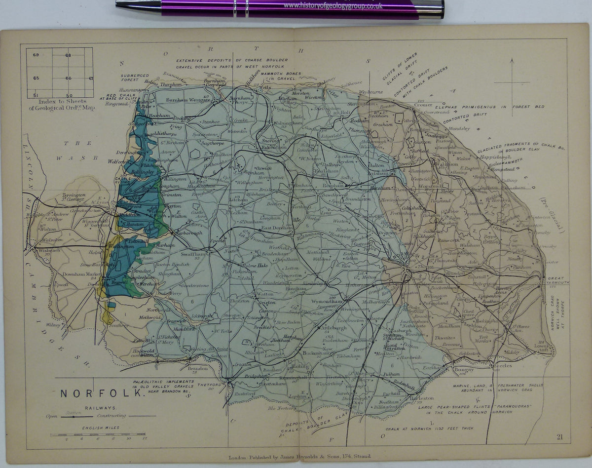 Norfolk (1889) county geological map from Reynolds’s Geological Atlas ...