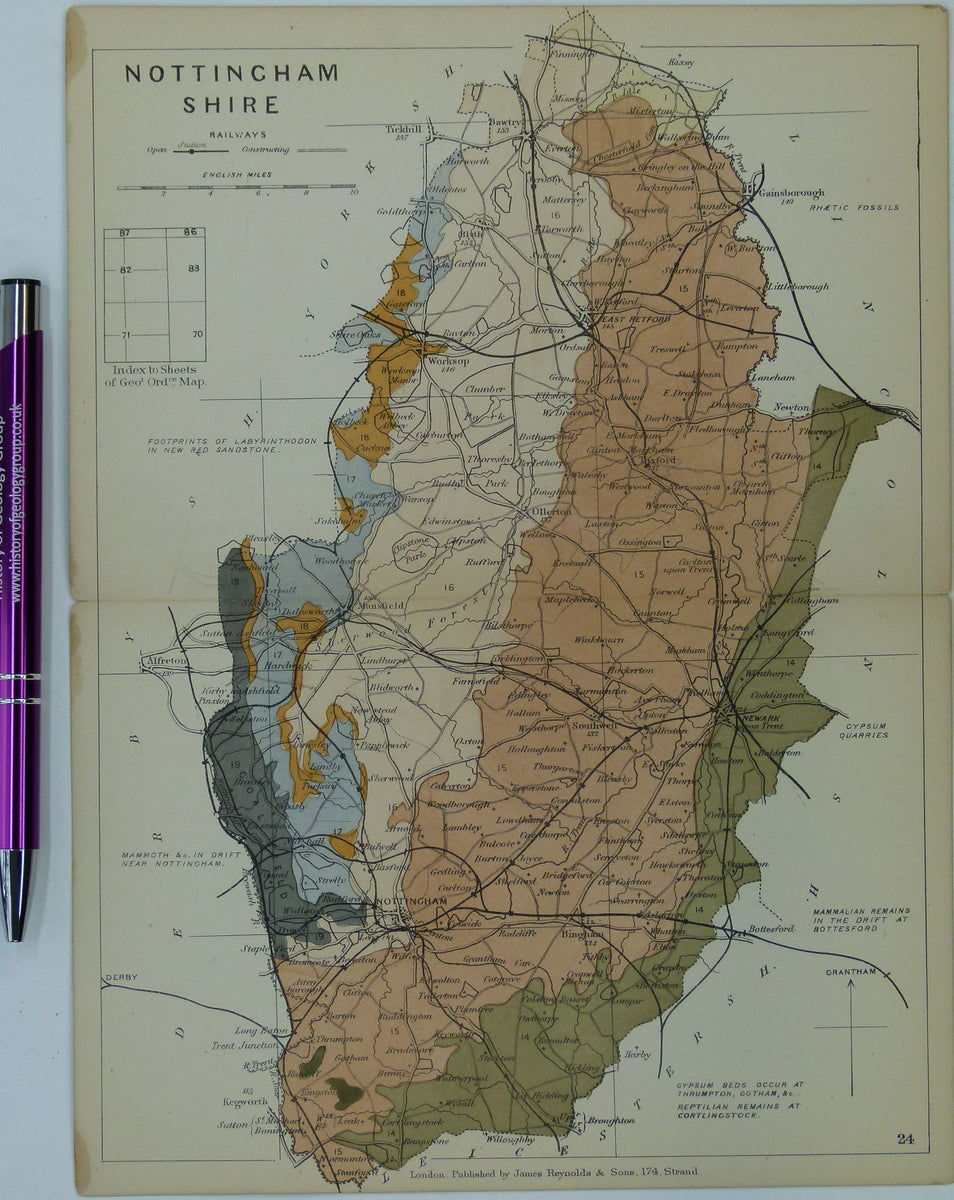 Nottinghamshire (1889) county geological map from Reynolds’s Geologica ...