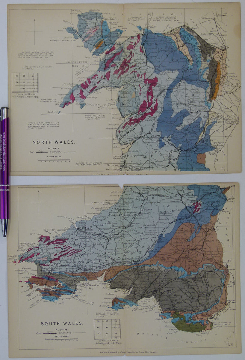 Wales (1889) geological map from Reynolds’s Geological Atlas of Great ...