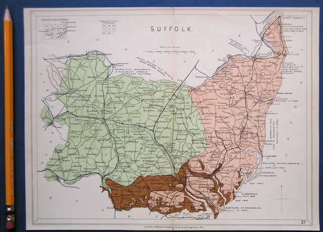 Suffolk (1913) county geological map from Stanford’s Geological Atlas ...